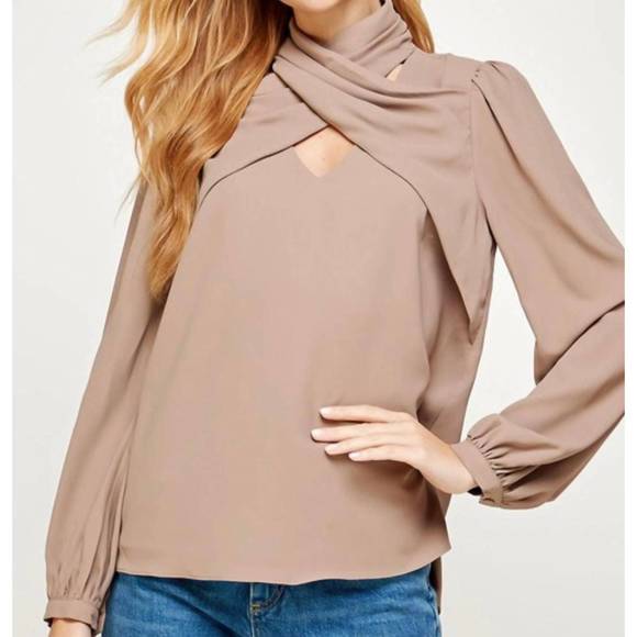Strut & Bolt | Tops | New Strut Bolt Joy High Collar Blouse In Taupe ...